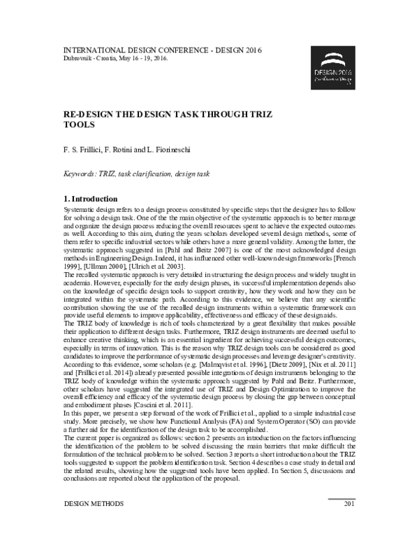 (PDF) Re-Design the Design Task Through Triz Tools