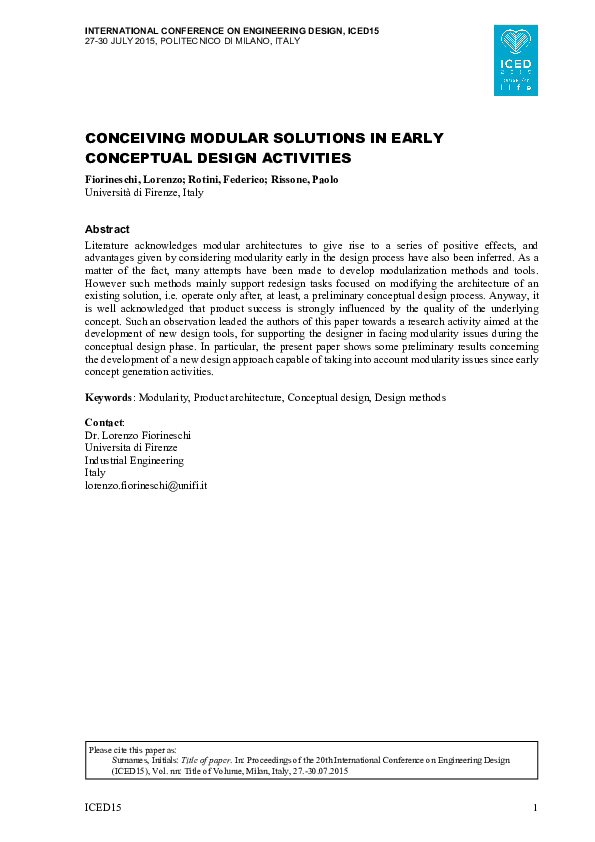 (PDF) Conceiving Modular Solutions in Early Conceptual Design Activities