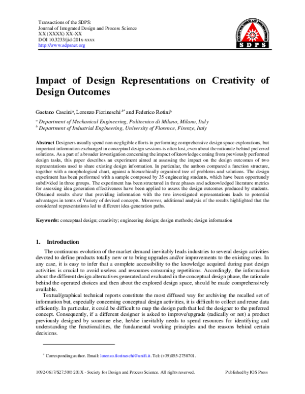 (PDF) Impact of Design Representations on Creativity of Design Outcomes
