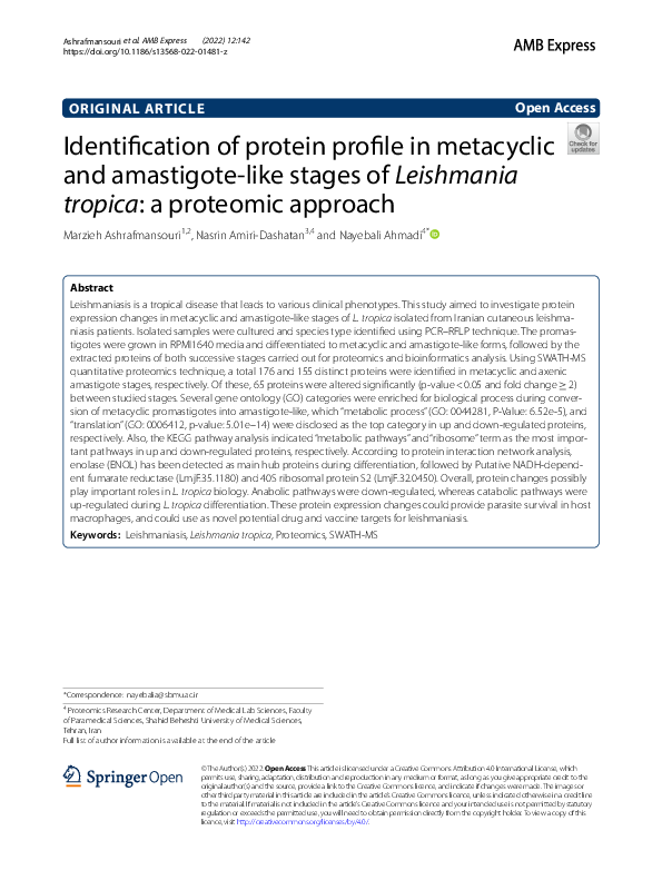 (PDF) Identification of protein profile in metacyclic and amastigote ...