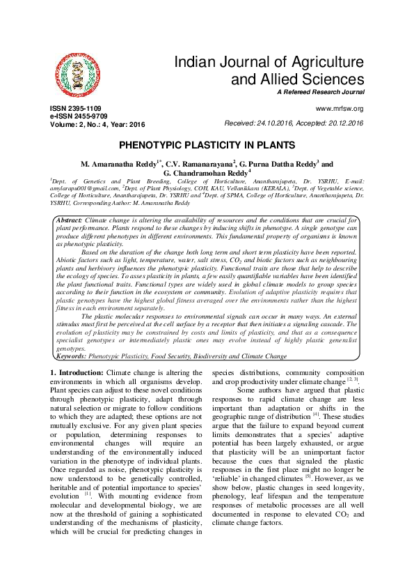 (PDF) Phenotypic Plasticity in Plants