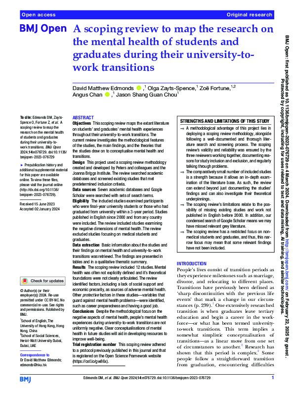 (PDF) A scoping review to map the research on the mental health of ...