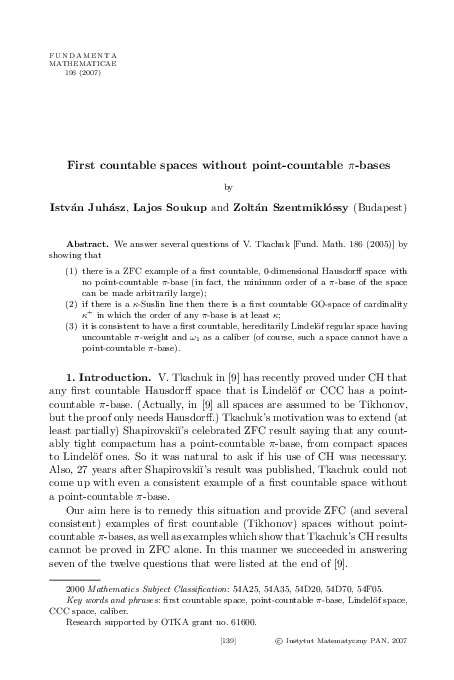 (PDF) First countable spaces without point-countable π-bases