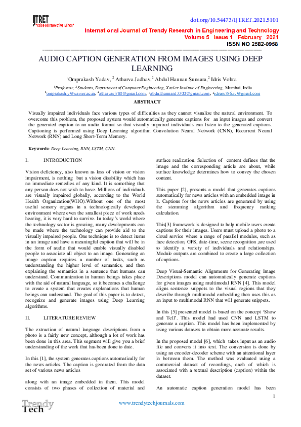 (PDF) Audio Caption Generation from Images Using Deep Learning