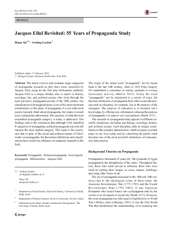 (PDF) Jacques Ellul Revisited: 55 Years of Propaganda Study