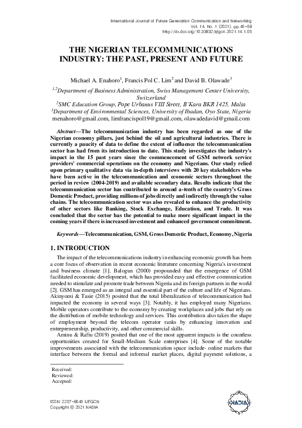 (PDF) THE NIGERIAN TELECOMMUNICATIONS INDUSTRY: THE PAST, PRESENT AND ...