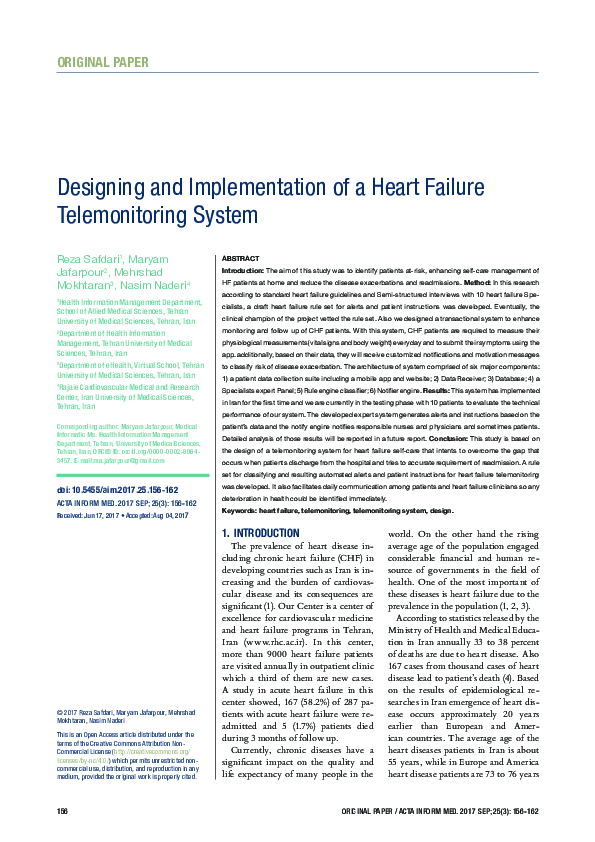 (PDF) Designing and Implementation of a Heart Failure Telemonitoring System
