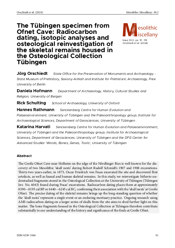 (PDF) The Tübingen specimen from Ofnet Cave: Radiocarbon dating ...