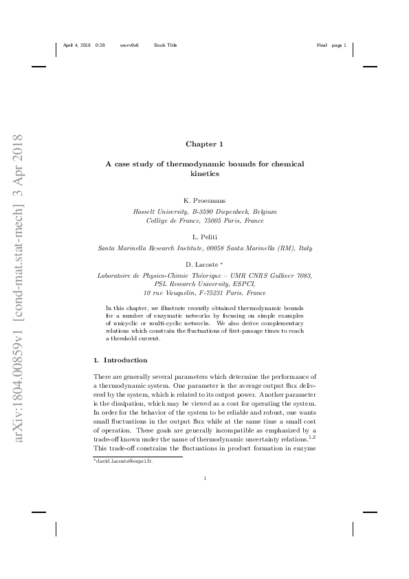 (PDF) A Case Study of Thermodynamic Bounds for Chemical Kinetics