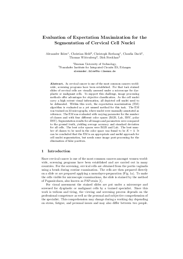 (PDF) Evaluation of Expectation Maximization for the Segmentation of Cervical Cell Nuclei