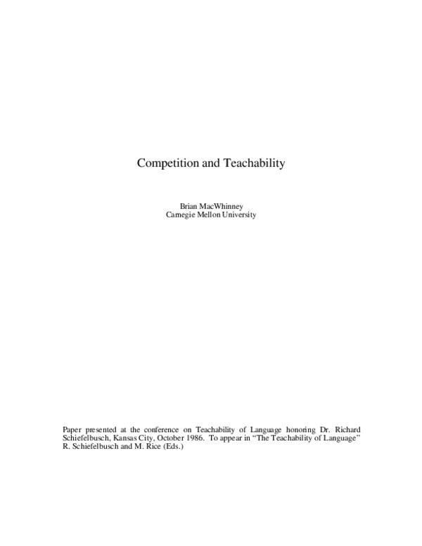 (PDF) Competition and teachability
