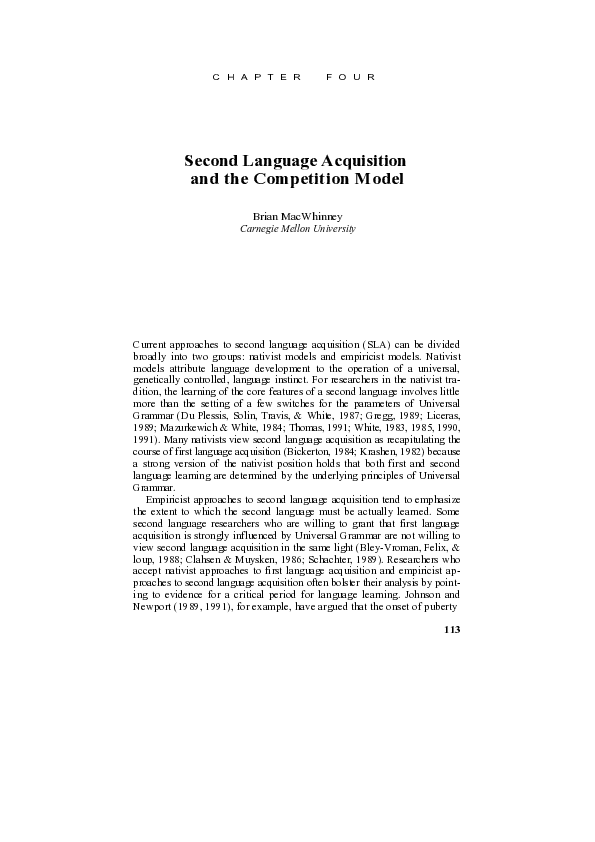 (PDF) Second Language Acquisition and the Competition Model