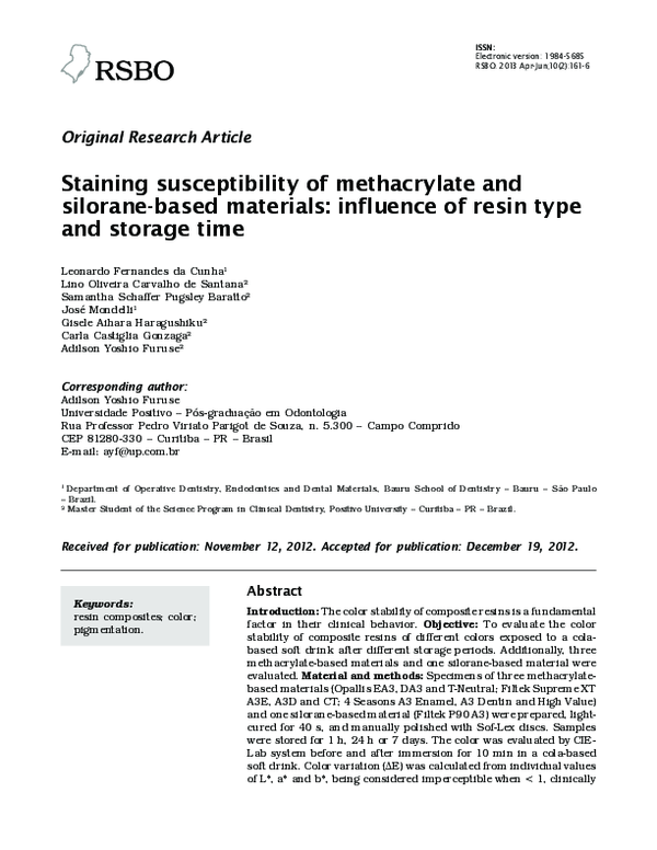 (PDF) Staining susceptibility of methacrylate and silorane-based ...