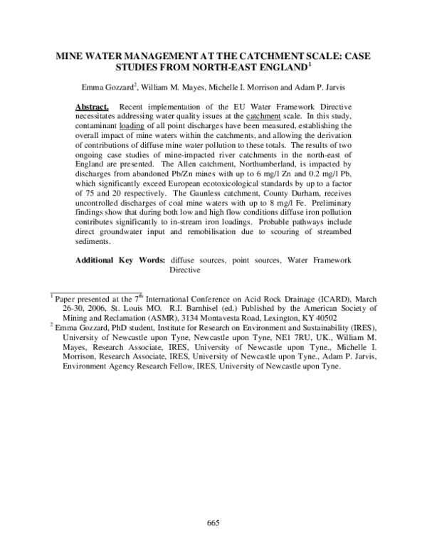 (PDF) Mine water management at the catchment scale: case studies from ...