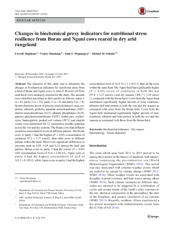 (PDF) Changes in biochemical proxy indicators for nutritional stress ...