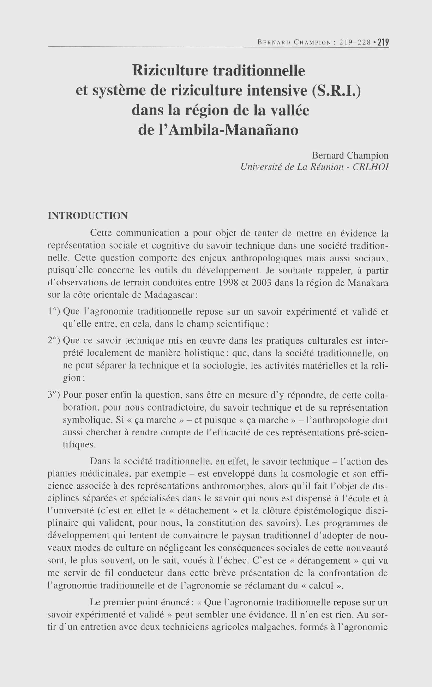 (PDF) Riziculture traditionnelle et système de riziculture intensive (S.R.I) dans la région de ...