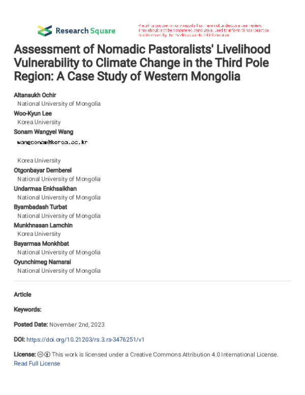(PDF) Assessment of Nomadic Pastoralists' Livelihood Vulnerability to Climate Change in the ...