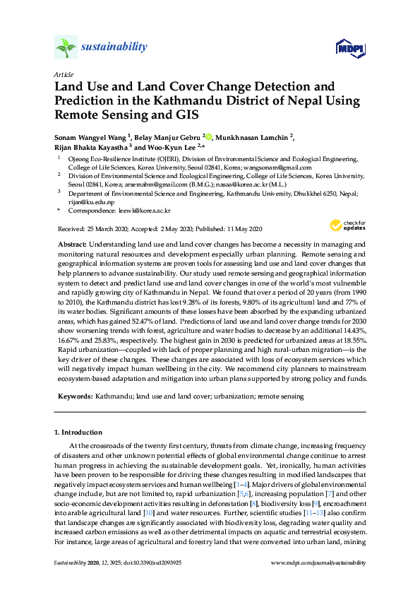 (PDF) Land use and land cover change detection and prediction in Bhutan's high altitude city of ...