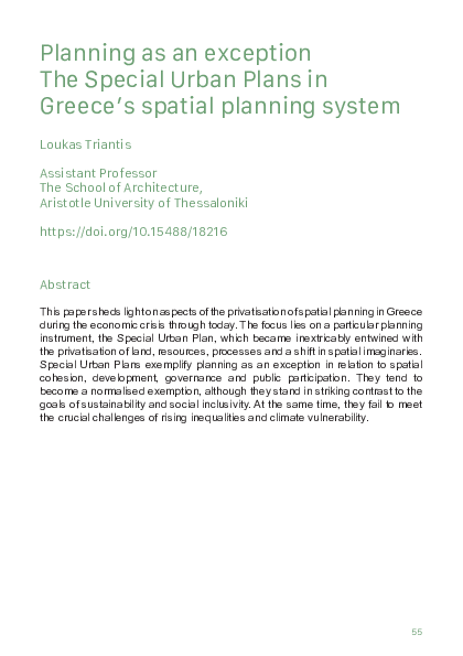 (PDF) Planning as an exception The Special Urban Plans in Greece's ...