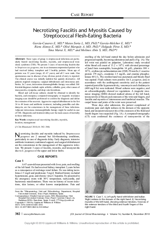 (PDF) Necrotizing fasciitis and myositis caused by streptococcal flesh ...