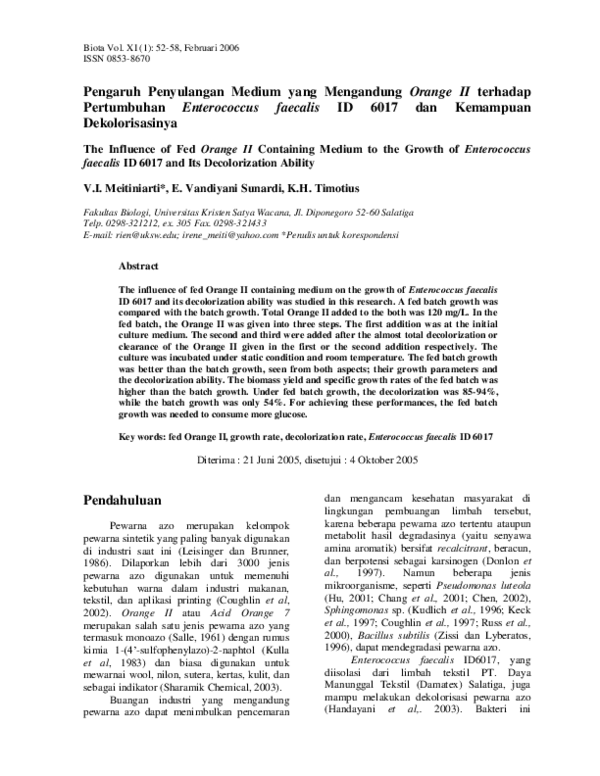 (PDF) Pengaruh Penyulangan Medium yang Mengandung Orange II terhadap ...