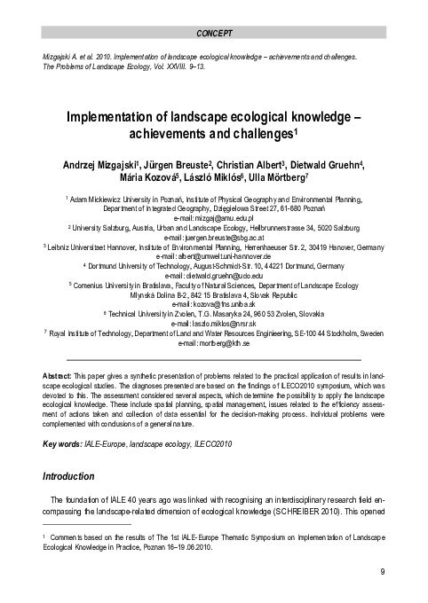 (PDF) Implementation of landscape ecological knowledge–achievements and challenges