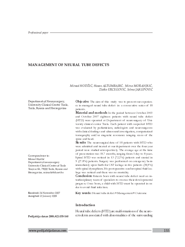(PDF) MaNaGEMENT oF NEURaL TUBE DEFECTs