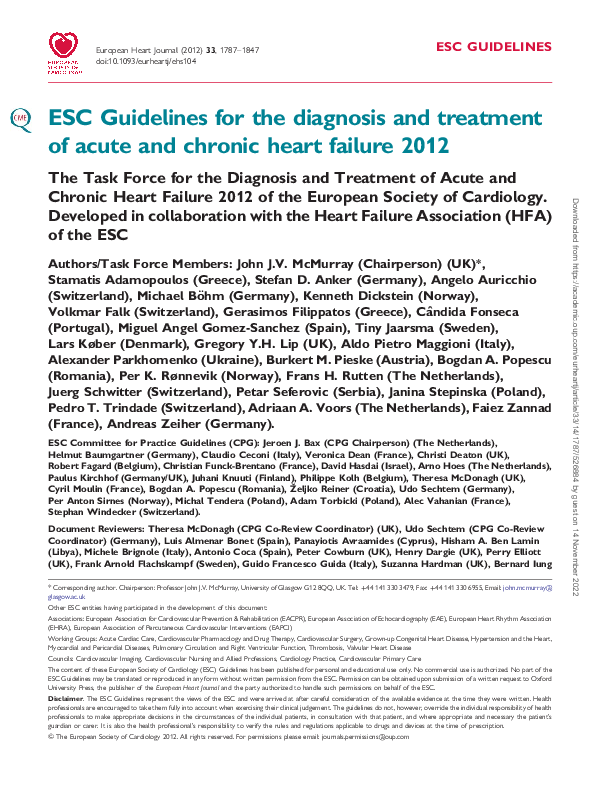 (PDF) ESC Guidelines for the diagnosis and treatment of acute and chronic heart failure 2012 ...
