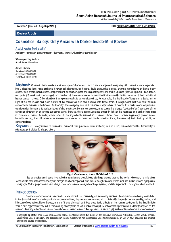 (PDF) Cosmetics’ Safety: Gray Areas with Darker Inside-Mini Review