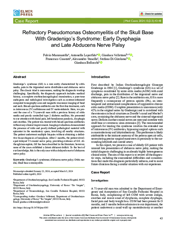 (PDF) Refractory Pseudomonas Osteomyelitis of the Skull Base With Gradenigo’s Syndrome: Early ...