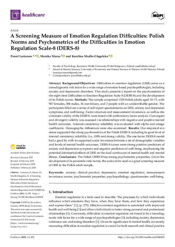 (PDF) A Screening Measure of Emotion Regulation Difficulties: Polish ...
