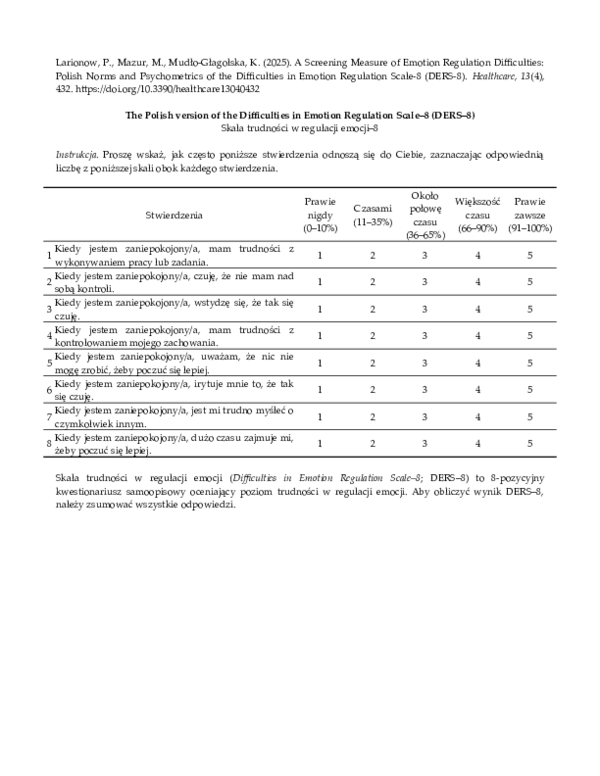 (PDF) The Polish version of the Difficulties in Emotion Regulation ...