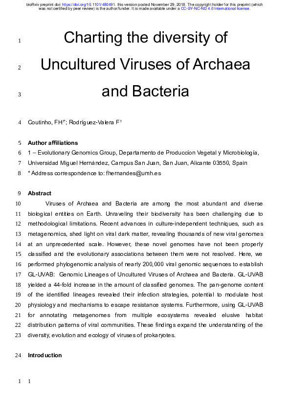 (PDF) Charting the diversity of Uncultured Viruses of Archaea and Bacteria