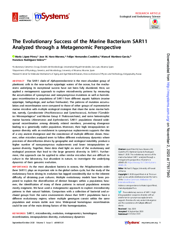 (PDF) The Evolutionary Success of the Marine Bacterium SAR11 Analyzed ...