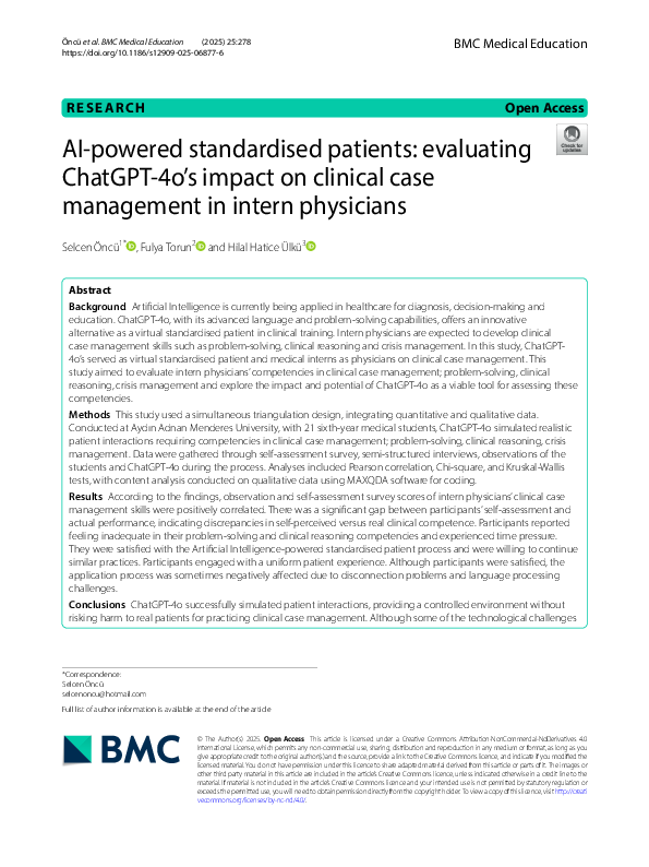 (PDF) AI-Powered Standardised Patients: Evaluating ChatGPT-4o’s Impact on Clinical Case ...