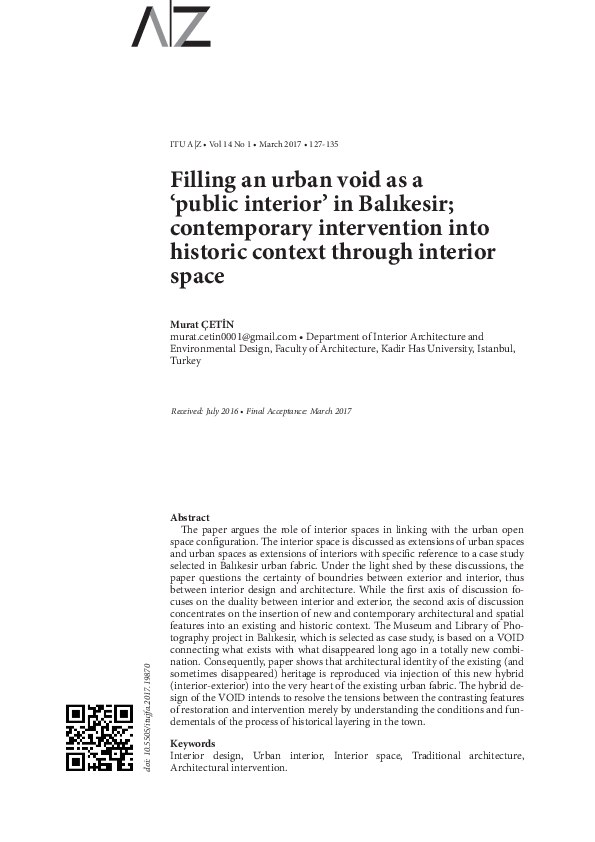 (PDF) Filling an Urban Void as a ‘Public Interior’ in Balikesir; Contemporary Intervention into ...