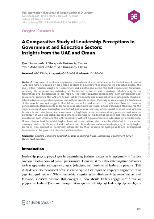 (PDF) A Comparative Study of Leadership Perceptions in Government and Education Sectors ...