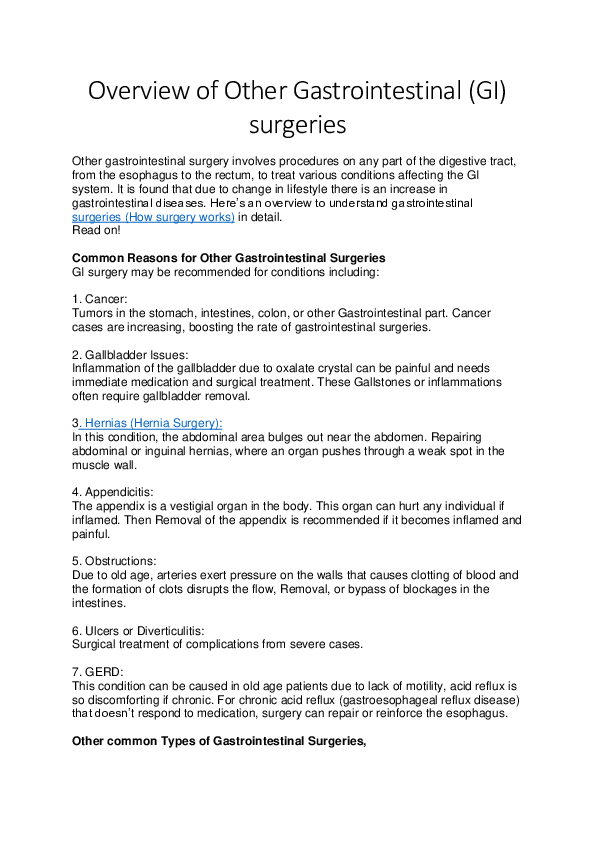 (PDF) Overview of Other Gastrointestinal (GI) surgeries