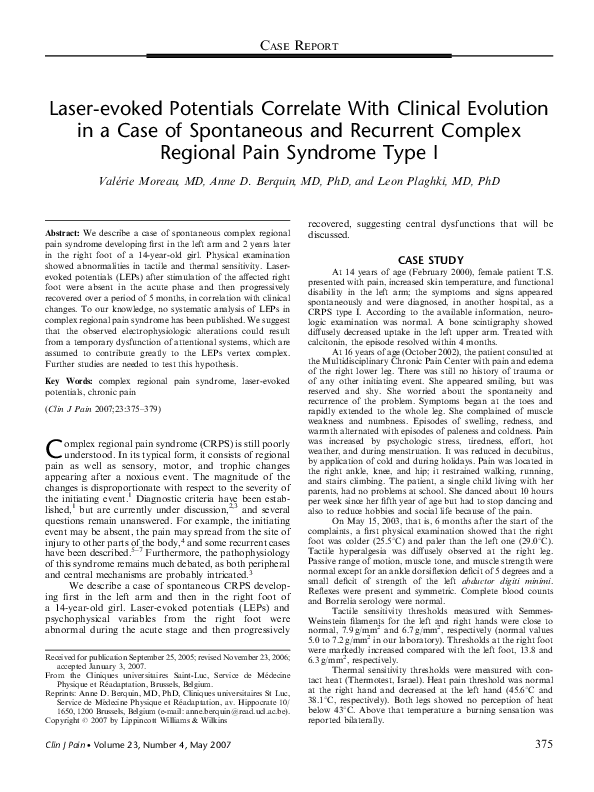 (PDF) Laser-evoked Potentials Correlate With Clinical Evolution in a Case of Spontaneous and ...