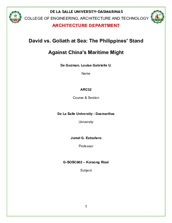 (PDF) David vs. Goliath at Sea: The Philippines' Stand Against China's ...