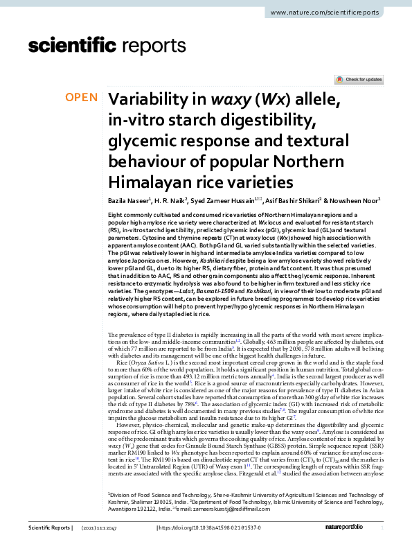 (PDF) Variability in waxy (Wx) allele, in-vitro starch digestibility ...
