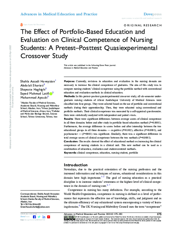 (PDF) The Effect of Portfolio-Based Education and Evaluation on Clinical Competence of Nursing ...