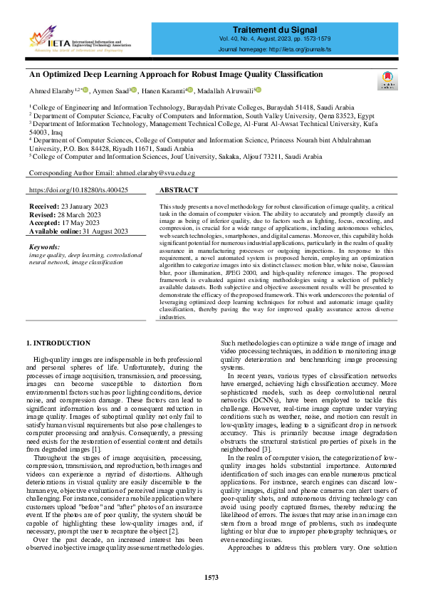 (PDF) An Optimized Deep Learning Approach for Robust Image Quality ...