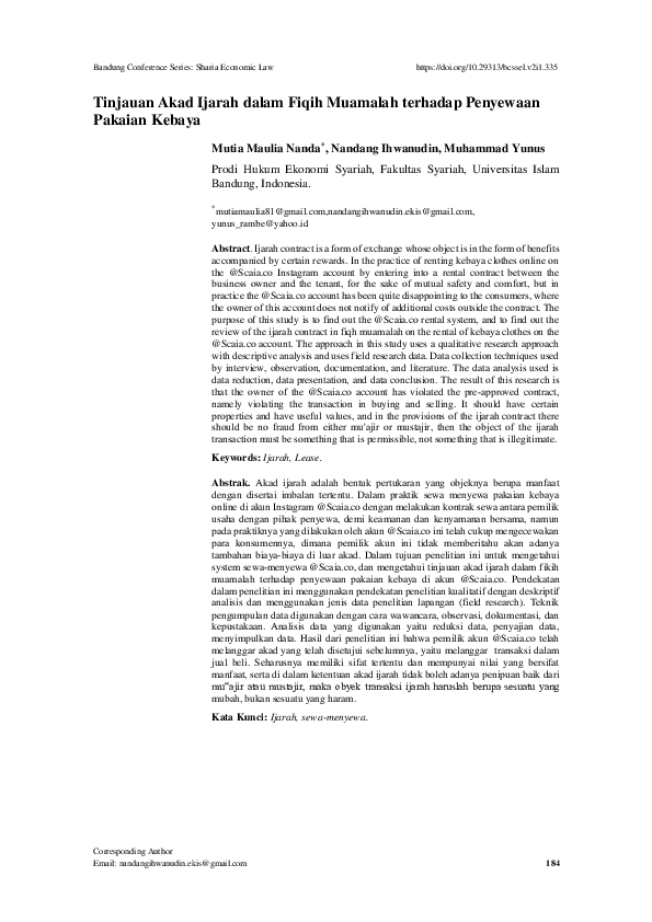 (PDF) Tinjauan Akad Ijarah dalam Fiqih Muamalah terhadap Penyewaan ...