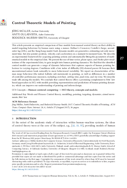 (PDF) Control Theoretic Models of Pointing