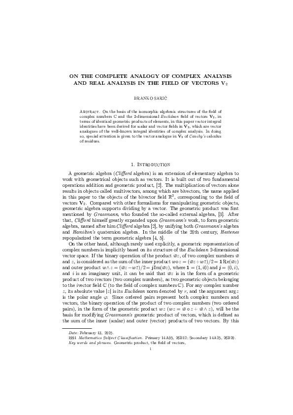 (PDF) On the complete analogy of complex analysis and real analysis in ...