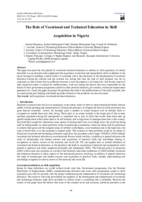 (PDF) The Role of Vocational and Technical Education in Skill ...