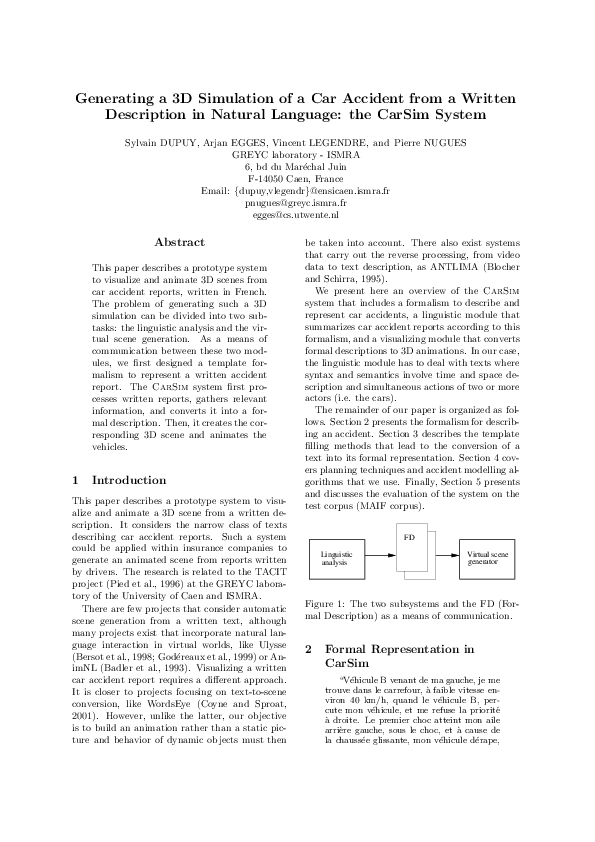 (PDF) Generating a 3D simulation of a car accident from a written description in natural language