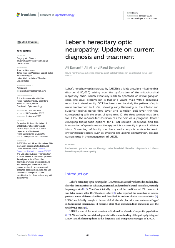 (PDF) Leber’s hereditary optic neuropathy: Update on current diagnosis ...