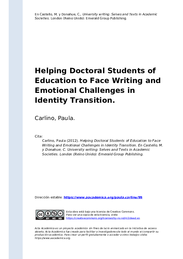 (PDF) Helping Doctoral Students of Education to Face Writing and ...